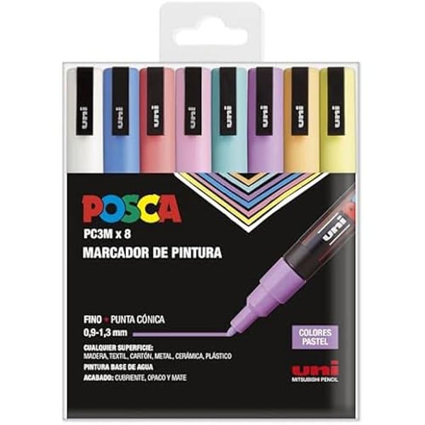 Posca markörer - POSCA - PC-3M - Set med 8 - Pastellfärger - Konisk ...