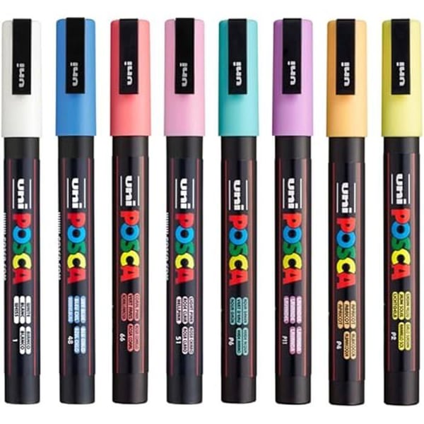 Posca markörer - POSCA - PC-3M - Set med 8 - Pastellfärger - Konisk ...