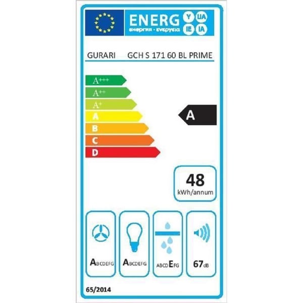 Gurari Hotte murale 60 cm svart Inklinerad köksfläkt GCH S 171 60 BL ...