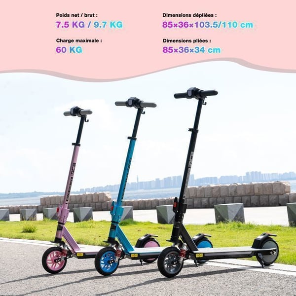 RCB R12 MAX Elektrisk Scooter Rosa – 220W – 3 Hastigheder – 7 ...