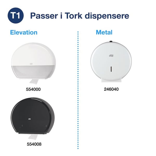 Toalettpapir Tork T1 Jumbo Advanced 2-lags 360 m hvitt - (6 ruller per ...