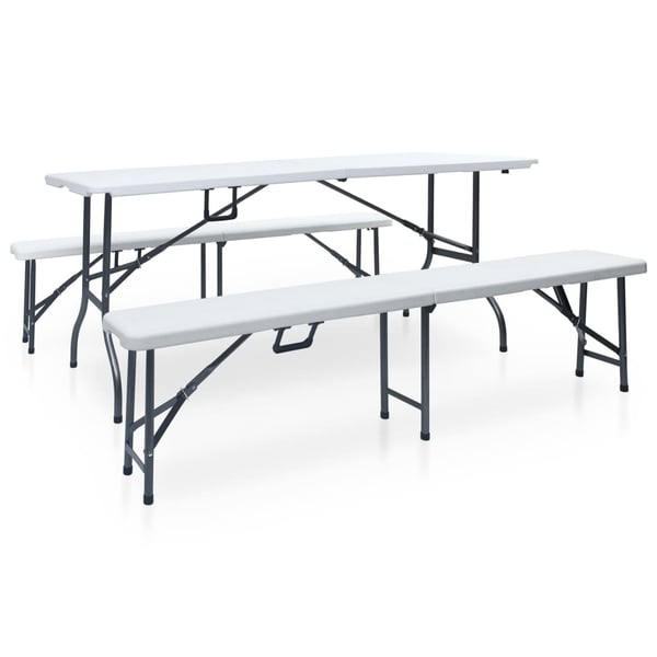 vidaXL Sammenleggbart hagebord med 2 benker 180 cm stål og HDPE hvit | CDON