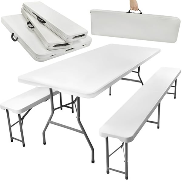 Sammenleggbart hagebord 180 cm + 2 benker | CDON