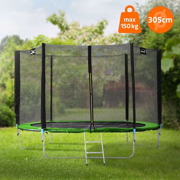Trampolin Ø305 cm med skyddsnät, stege och vadderade stolpar Grön upp ...