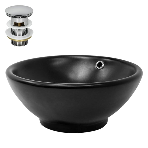 ML-Design Keramisk Vask i Mat Sort Ø 420x170 mm med Afløbsventil; Rund ...