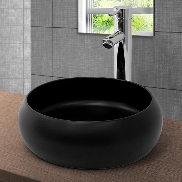 ML-Design Keramisk Vask i Mat Sort Ø35x12 cm Rund inkl. Afløbsventil ...