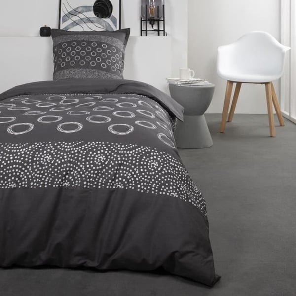 TODAY Bäddset i bomull för 1 person - 140x200 cm - Gael Grey Print | CDON