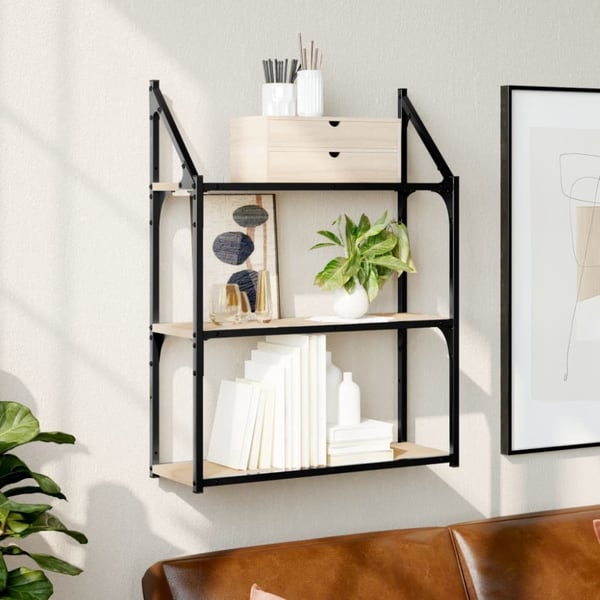 Vägghylla 3 hyllor sonoma-ek 60x21x78,5 cm konstruerat trä | CDON