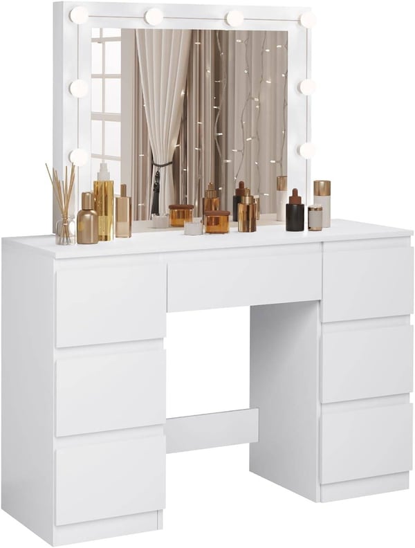Rootz White Toiletbord - Vanity Desk - Makeup Bord - Justerbar LED ...