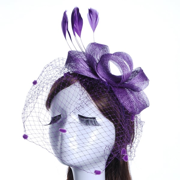 Elegant Mesh Fascinator Hat med fjer Purple | CDON