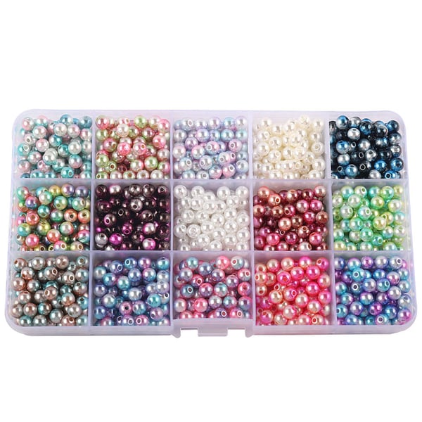 Sæt med kunstige perler - 15 farver til smykkefremstilling 8 mm | CDON