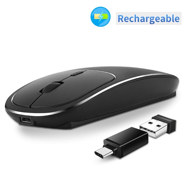 Stille Trådløs Optisk Mus med Bluetooth 5.0 og 2.4GHz USB - Ergonomisk ...