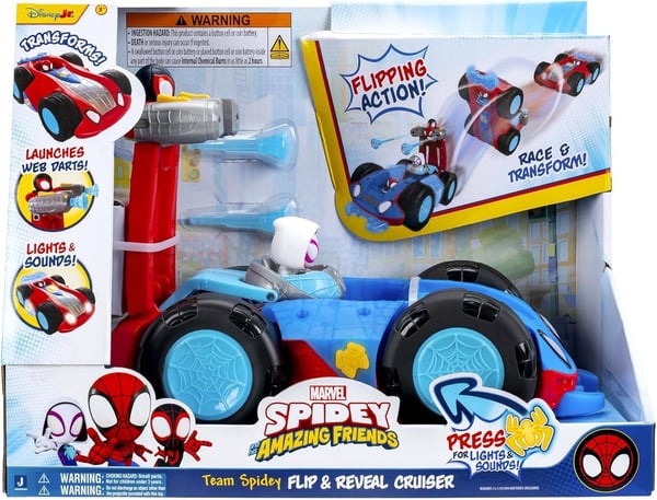 Spidey and His Amazing Friends Team Spidey Flip & Reveal Cruiser Lights ...