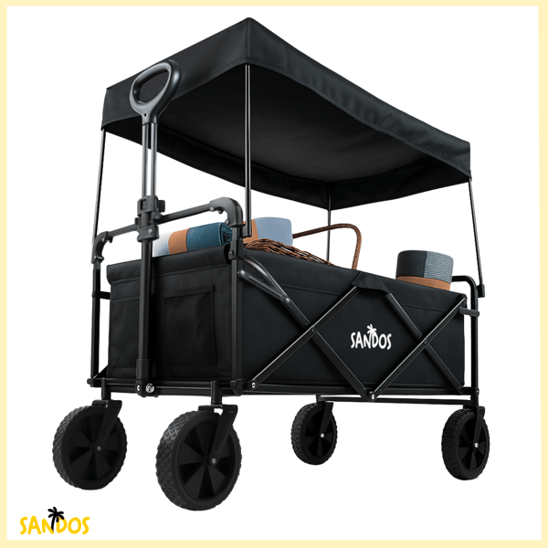 Strandklapvogn med kaleche, trailer, 100 kg, sort, foldbar, til ...