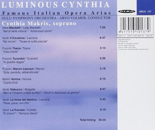 Arvo Volmer : Luminous Cynthia: Famous Italian Opera Arias CD (2019) | CDON
