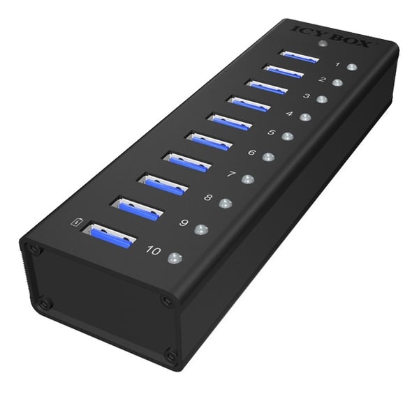 ICY BOX USB 3.0 Hub, 10 port, charging port, alu, w PSU | CDON
