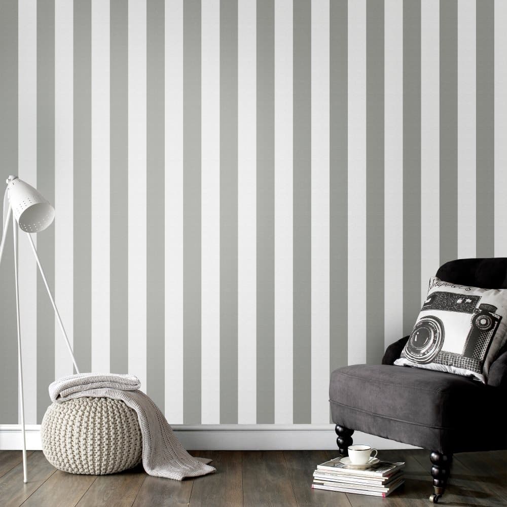 Superfresco Easy - Tapet non-woven - Randig - Grå/Vit - 10mx52 cm | CDON