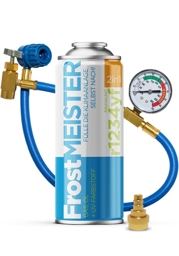 FROSTMEISTER 2in1 400ml - R1234yf Burk + Slang med Manometer + Adapter ...