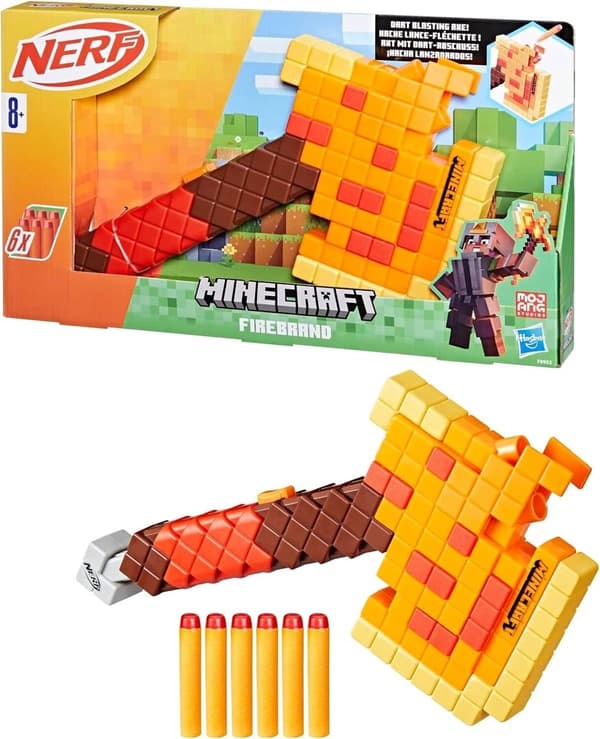 NERF MINECRAFT FIREBRAND DART BLASTING AXE BRAND IN BOX HASBRO 6 X ...