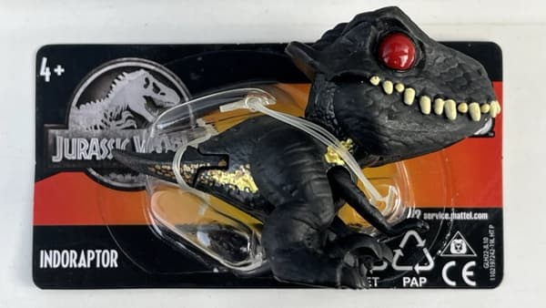 JURASSIC WORLD SNAP SQUAD INDORAPTOR RED EYE BLACK GOLD STRIPE FIGURE ...