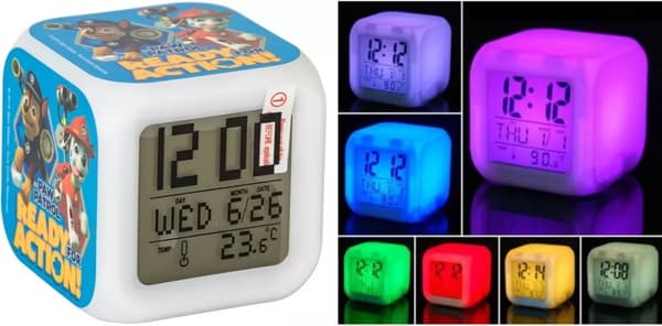 Paw Patrol Blue Cube Colour Changing Digital Alarm Clock Time Chase ...