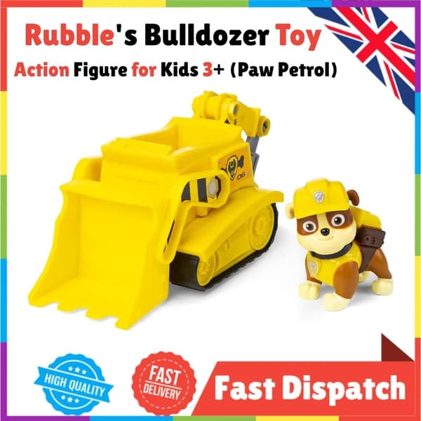 Paw Patrol: Rescue Wheels Rubble's Bulldozer Toy Vehicle with Action ...