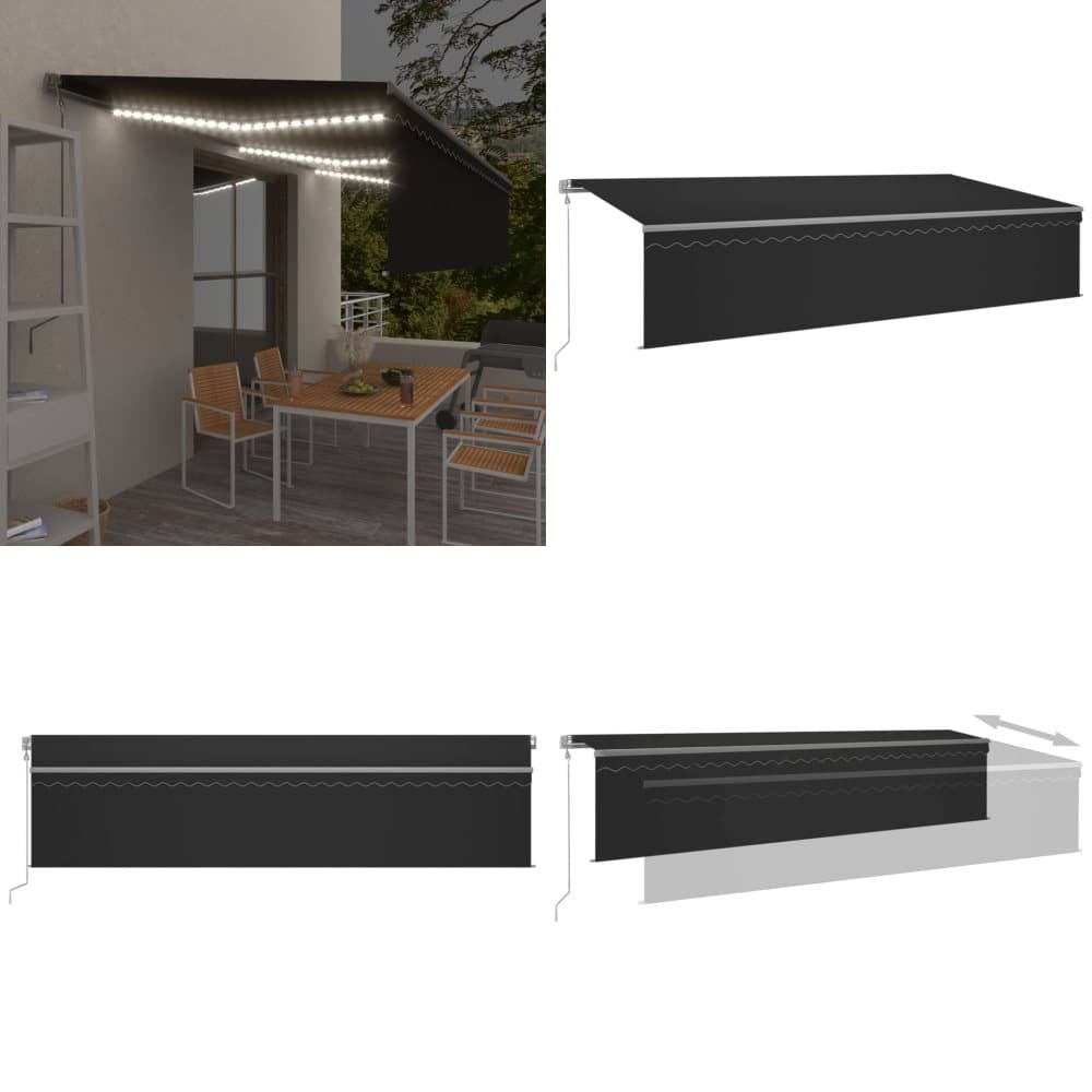 Automatisk markis med rullgardin vindsensor LED 6x3 m antracit - Markis ...
