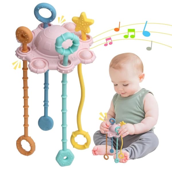 Montessori Baby Pull Toy – 100% fødevaregodkendt silikone med indbygget ...
