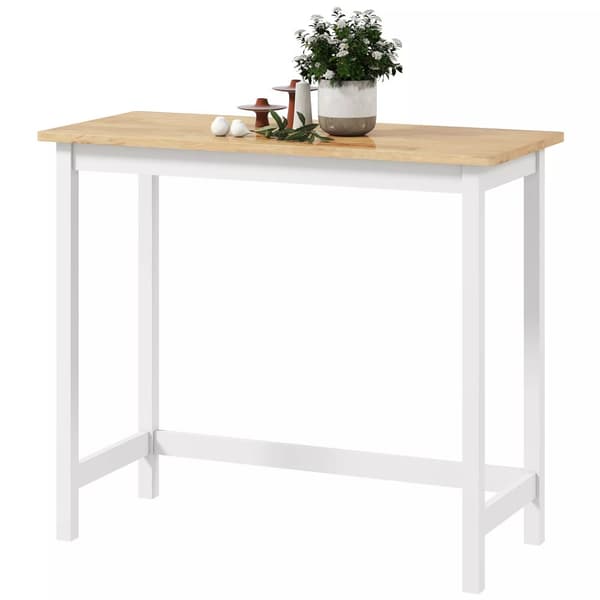 HOMCOM Barbord i gummitræ, eg og hvid, kompakt, plads til 2, 108x48x91 ...