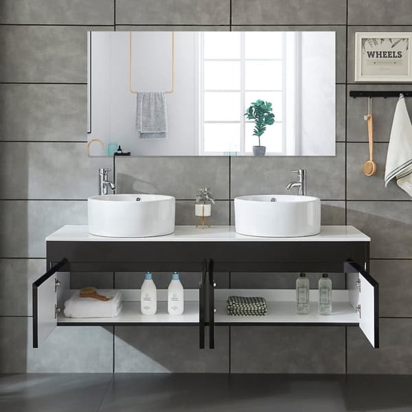 Baderomspakke 150cm | Kommode med dobbel vask og speil | Svart | CDON