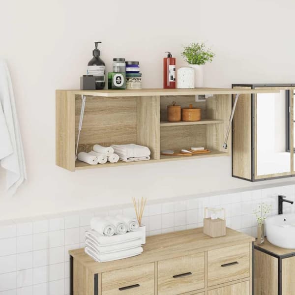 Väggskåp för badrum sonoma-ek 100x25x40 cm konstruerat trä | CDON