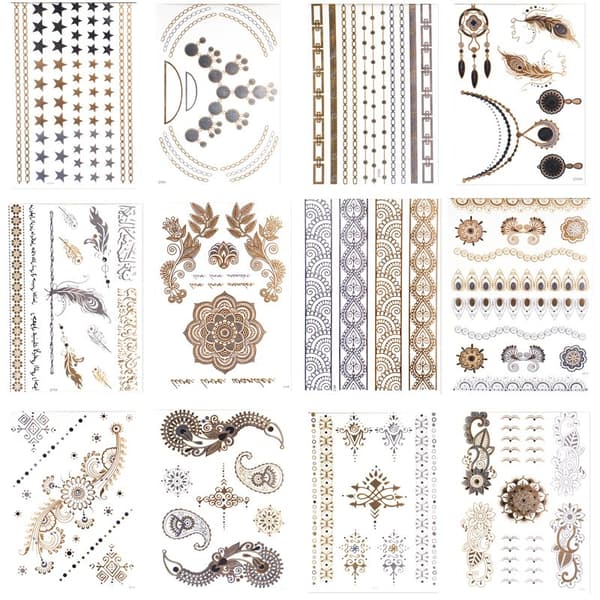 10st Metallic Tatuering guld / silver , metal flash tattoo | CDON
