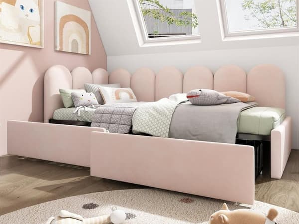 Enkeltseng med opbevaring, seng, fløjl, daybed, daybed, sovesofa med ...