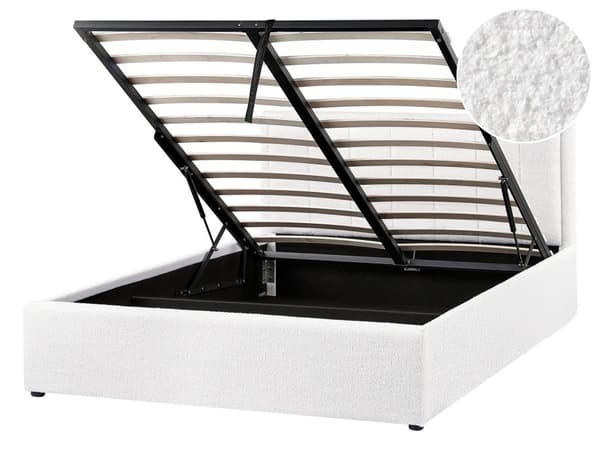 Seng Hvid Boucle 140 x 200 cm Dekorativ Tre Kvart Seng med Sengegavl ...