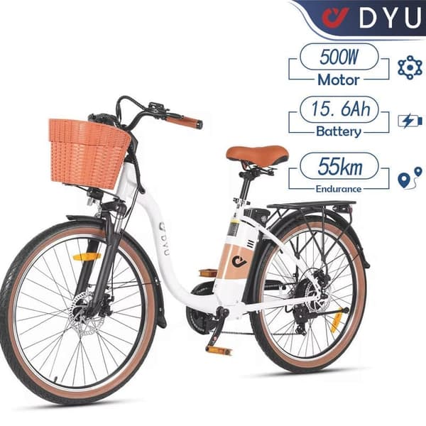 Elcykel i stadscykeln DYU C6 PRO, motor 500W, batteri 36V 15,6 Ah ...