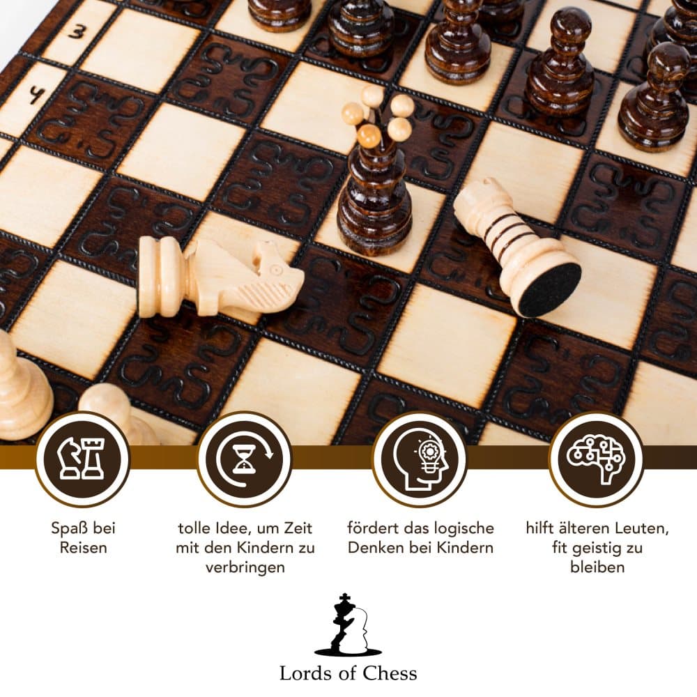 Schackspel schack backgammon damset 3 i 1 - schackbräde i trä ...