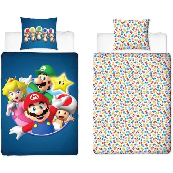 Vändbart bäddset - MARIO BROS - Mario och hans vänner - Mikrofiber - 1 ...