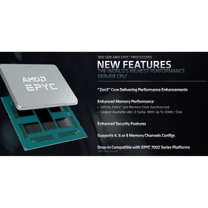 AMD EPYC 7763 - 2,45 GHz - 64 kärnor - 128 trådar - 256 MB cache ... AMD EPYC 7763 - 2,45 GHz - 64 kärnor - 128 trådar - 256 MB cache ...
