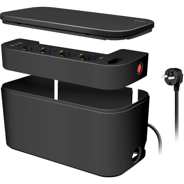 LogiLink Cable box - Kabelgömma med grenuttag + USB-A/USB-C-laddning ...