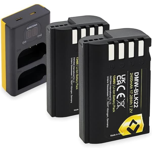 PATONA LCD USB-C-laddare med 2x DMW-BLK22-batterier PROTECT 2400mAh 7 ...