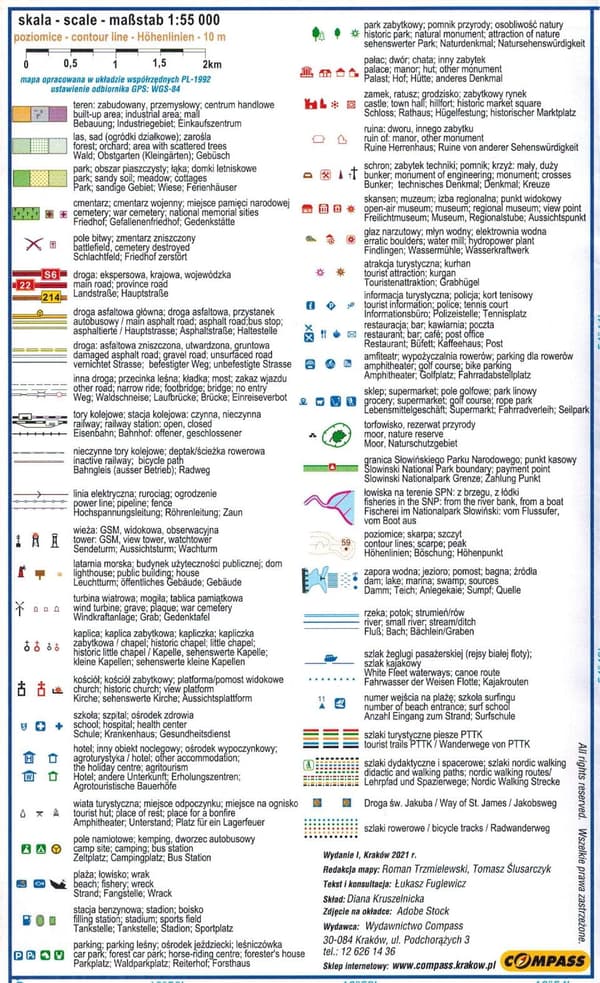 Słowiński-kusten 1:55 000. Słowiński nationalpark. Laminerad ...