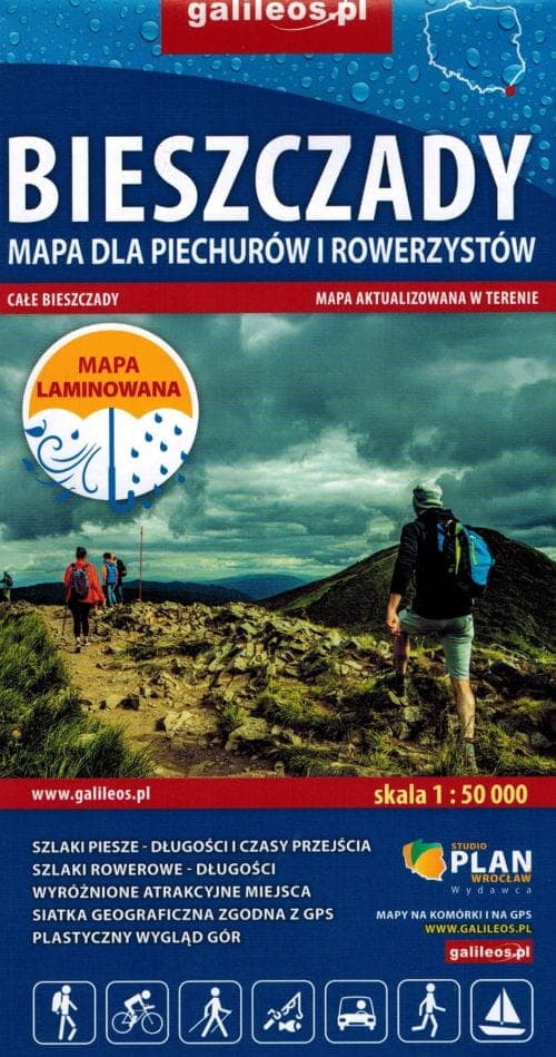 Bieszczadybergen 1:50 000. Laminerad turistkarta för vandrare och ...