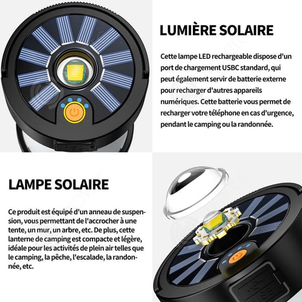 Solenergi 1800mAh - INNOVTEC - uppladdningsbar camping LED-lampa för ...
