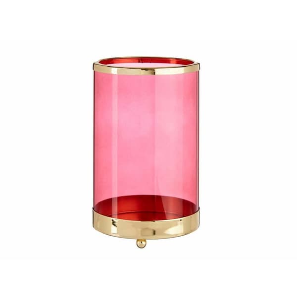 Lyseholder Pink Gylden Cylinder Metal Glas (12,2 x 19,5 x 12,2 cm) | CDON