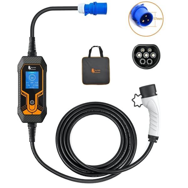 Barbär 7kW 1 fas 32A EV Laddare för Elbil Typ 2 till 3 pin blå CEE Portabel Laddkabel med ...