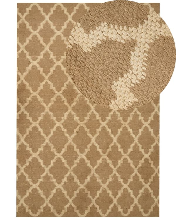 Matta Beige Jute 200 x 300 cm Flätad Handgjord Naturlig Boho Stil ...