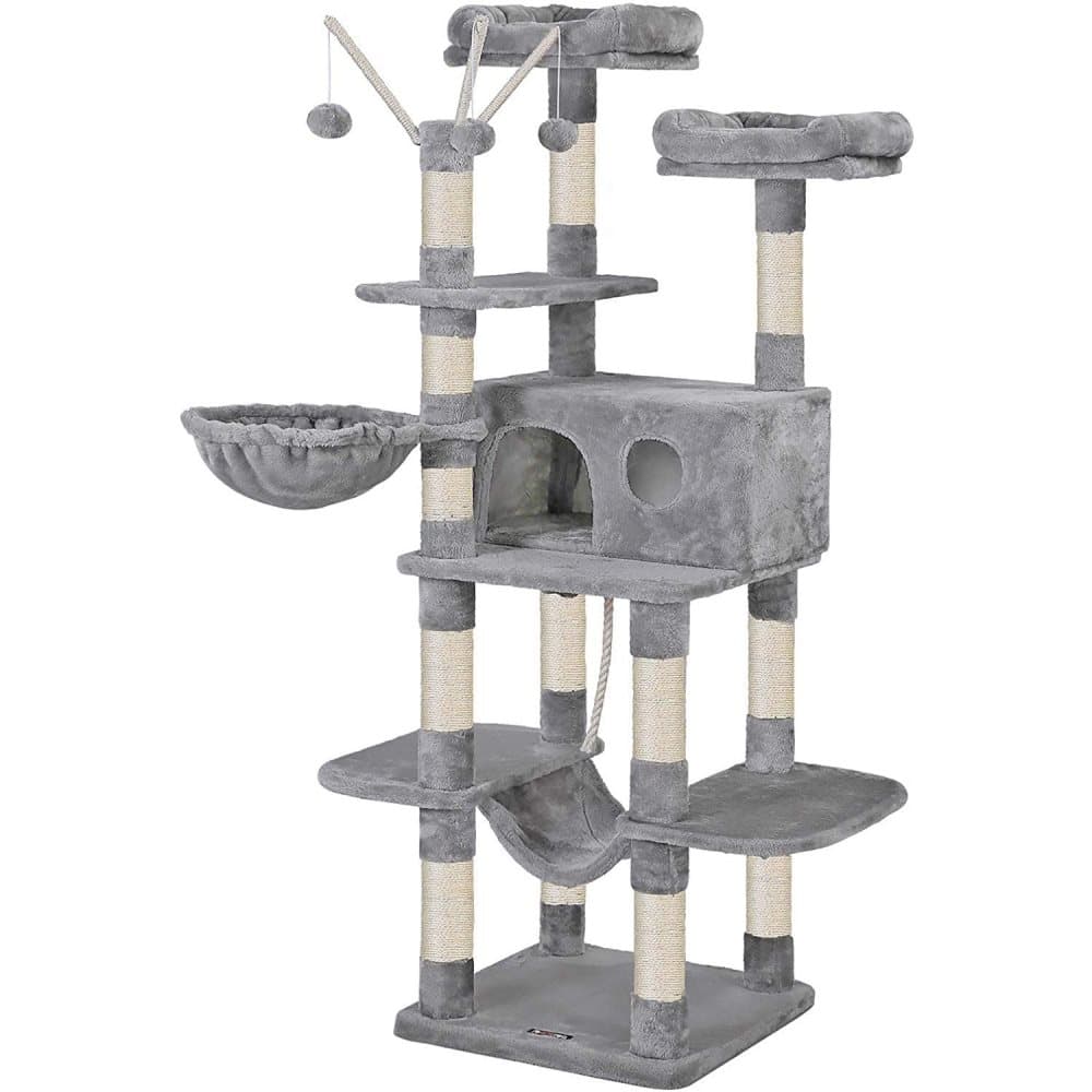 Rootz Cat Tree Skrapstolpe Hängmatta Cat Cave 6 Nivåer Grå