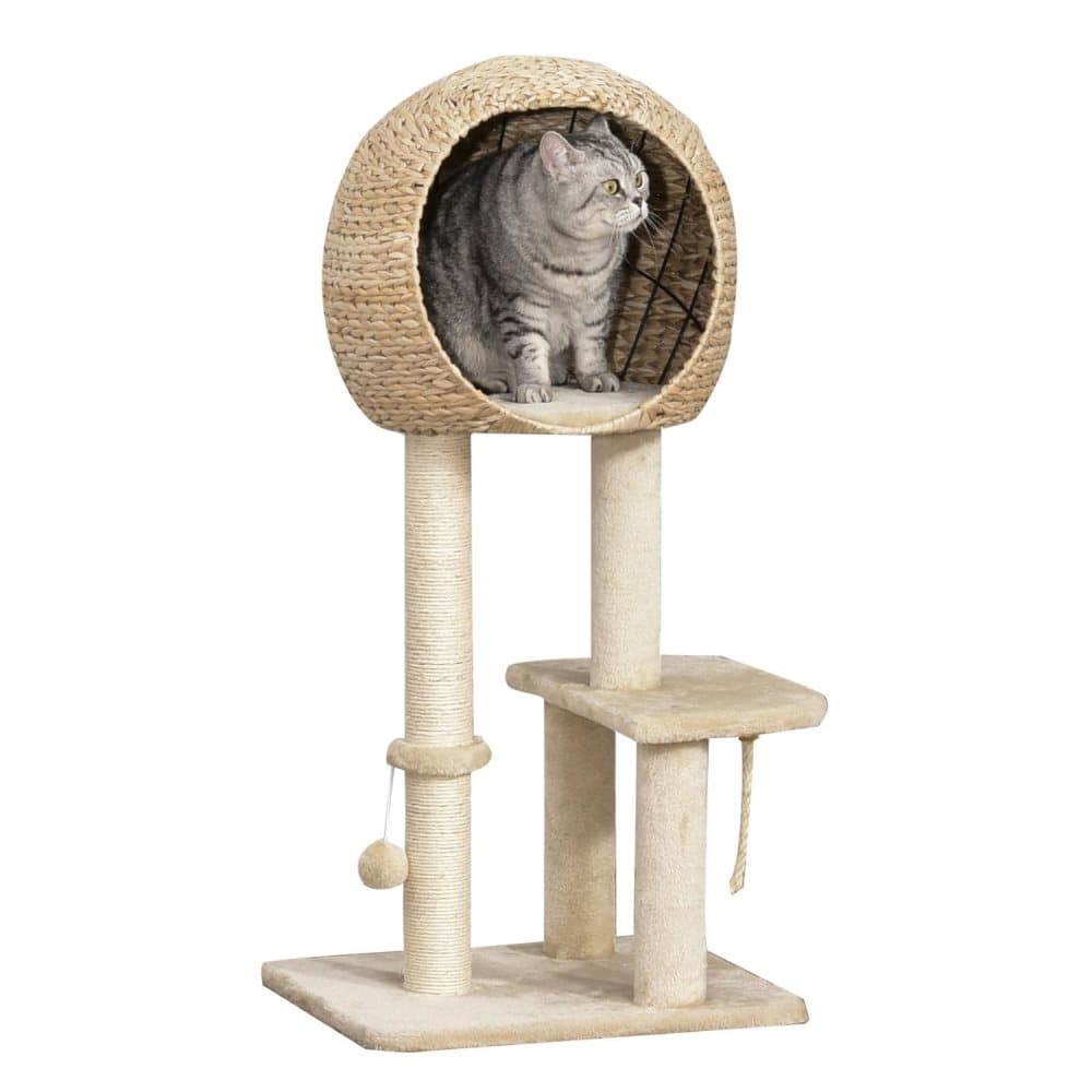 Rootz Cat Tree Skrapstolpe Beige Konstruerat Trä Plysch Sisal