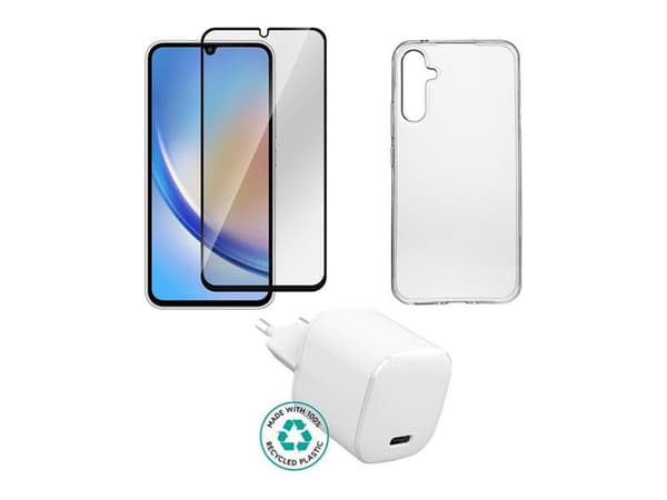 Kit for Samsung Galaxy A36. Charger, Cover, Glass. Brown | CDON