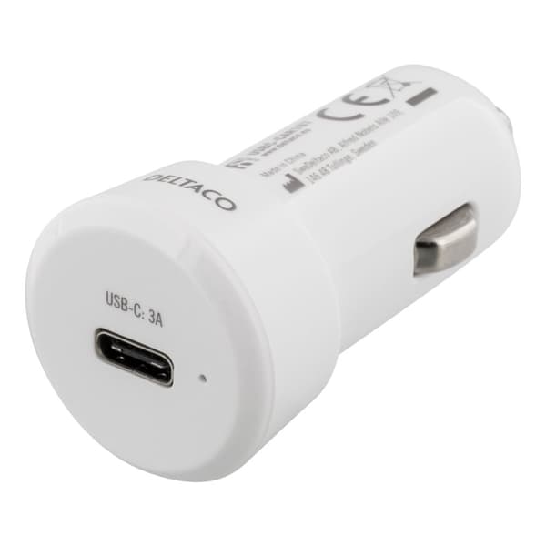 Billaddare med USB-C, 10-30V input, 5V 3A 15W output, USB-C hona, vit ...